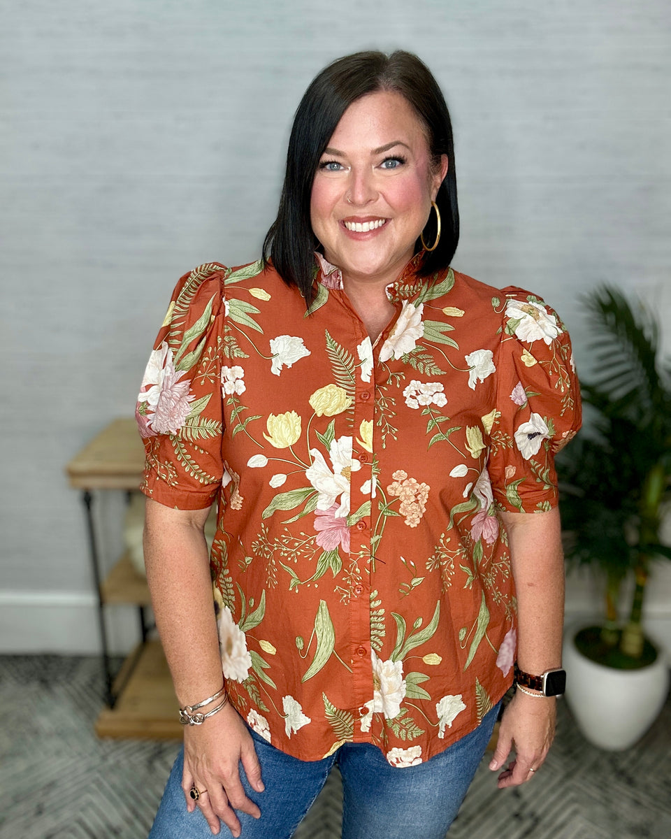 Rust Floral Puff Sleeve Top – Moxie Shop