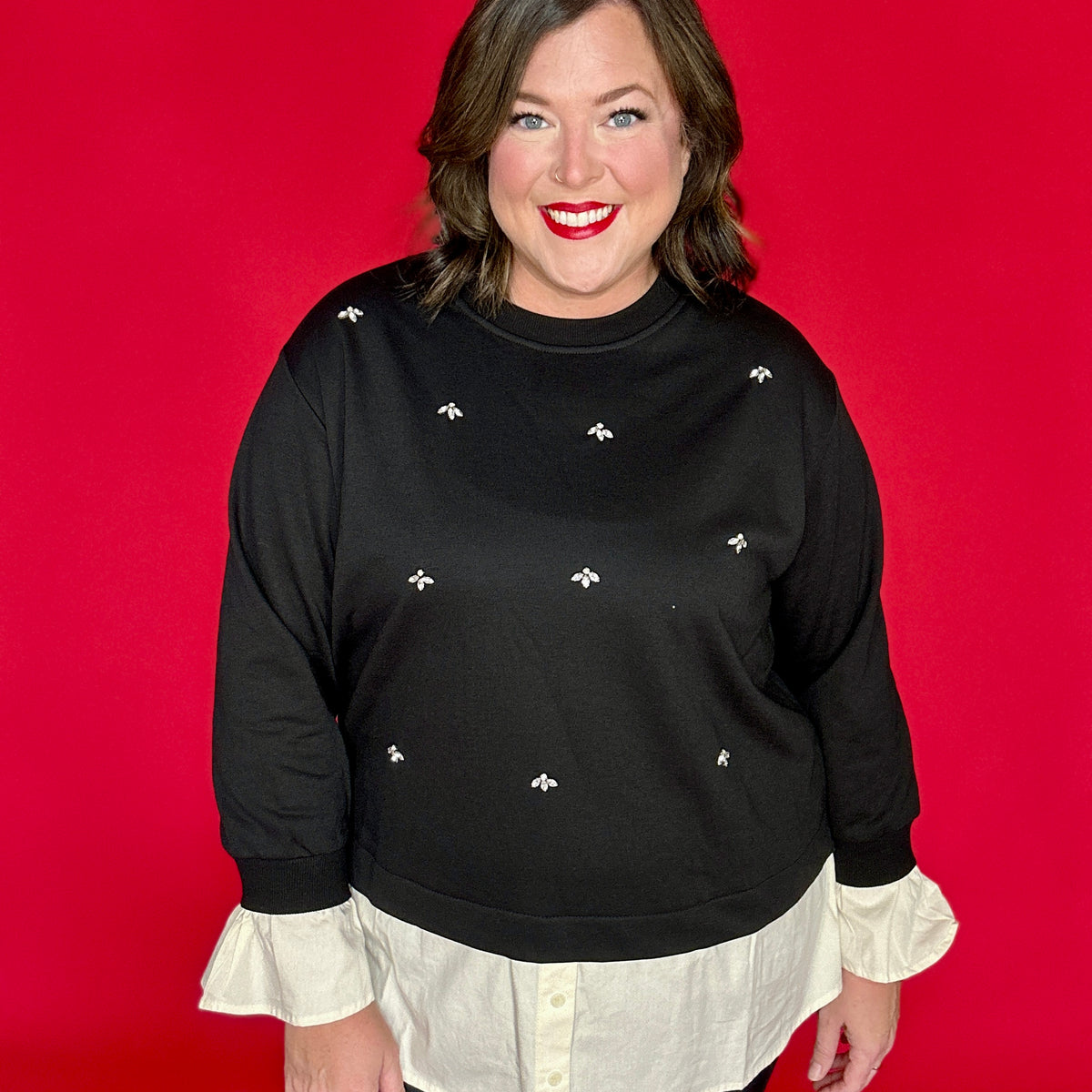 Black Rhinestone & Ivory Trim Top – Moxie Shop