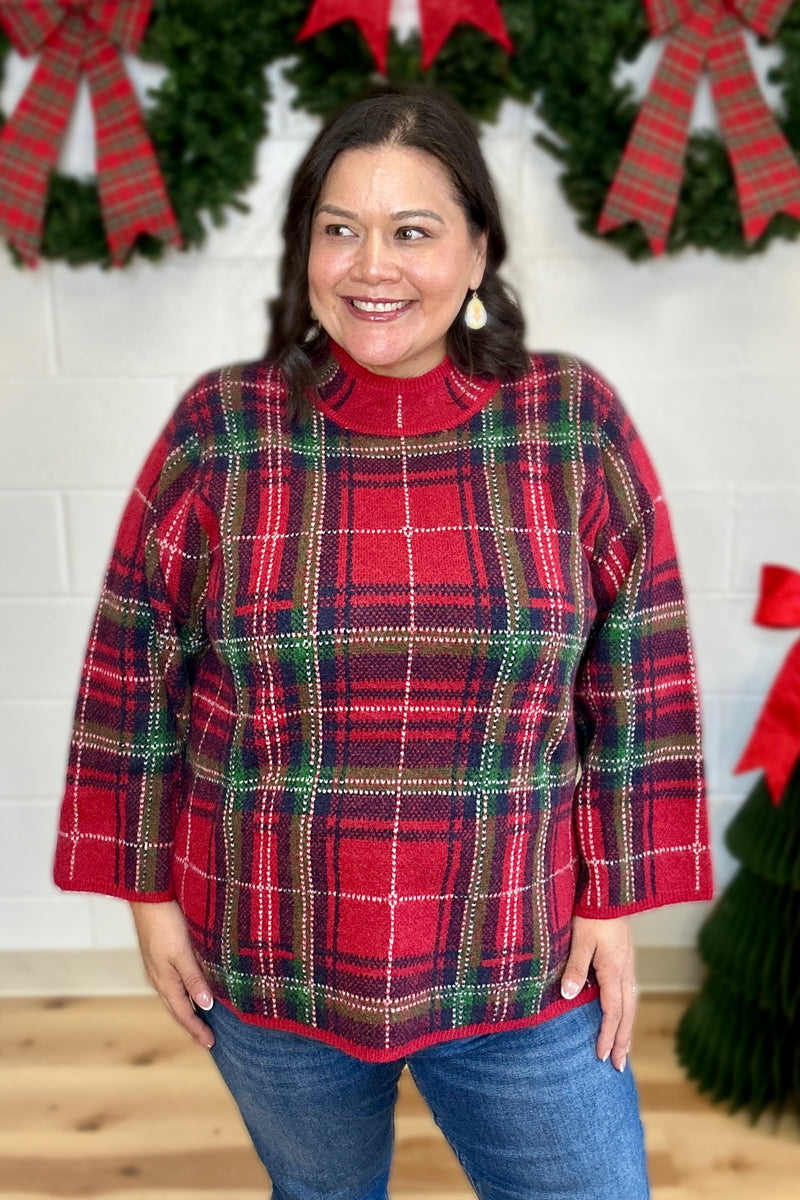 Red Plaid Mock Neck Sweater – Moxie Shop